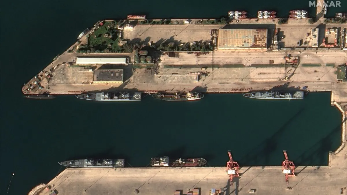Russian military equipment awaits evacuation at the naval base in ...